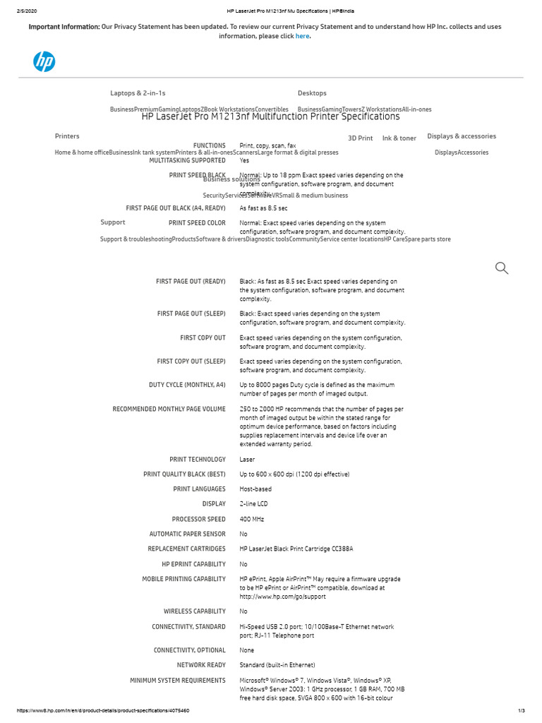HP Laserjet Pro m1213nf Laser Printer | PDF | Image Scanner | Printer ...
