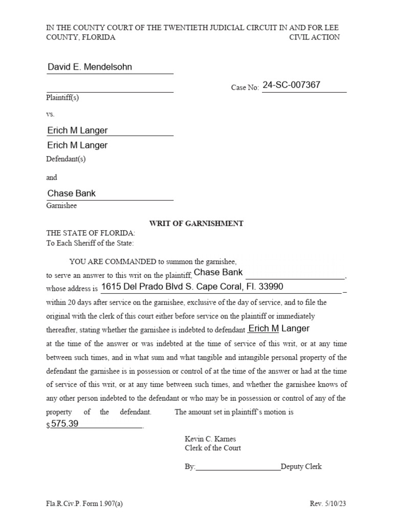 Writ of Garnishment Combined | PDF | Garnishment | Justice
