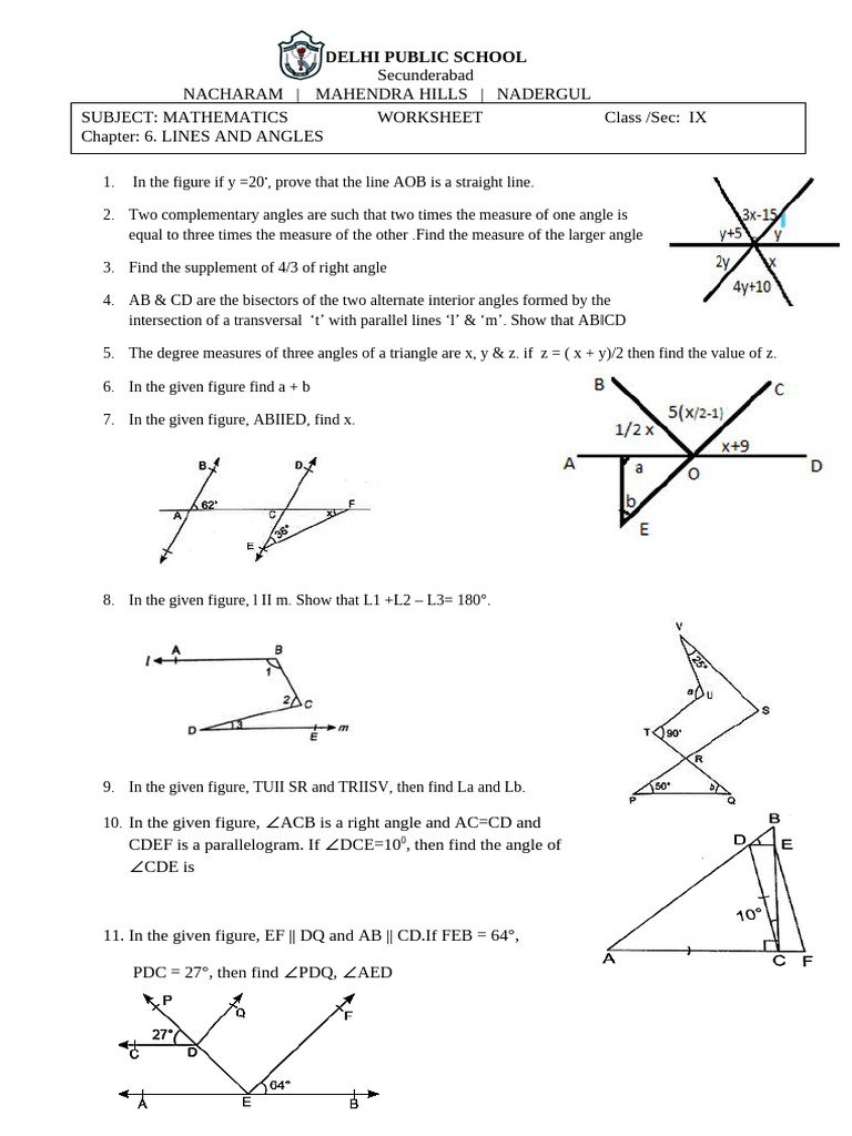 Lines and Angles WS | PDF