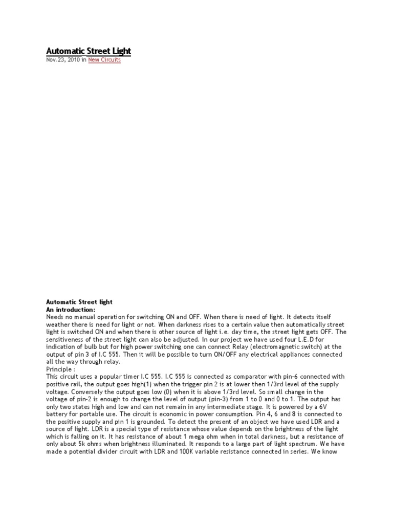 Automatic Street Light | PDF | Resistor | Electrical Resistance And ...