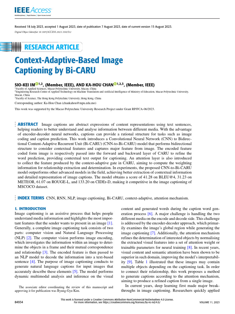 Context-Adaptive-Based Image Captioning by Bi-CARU | PDF | Deep ...