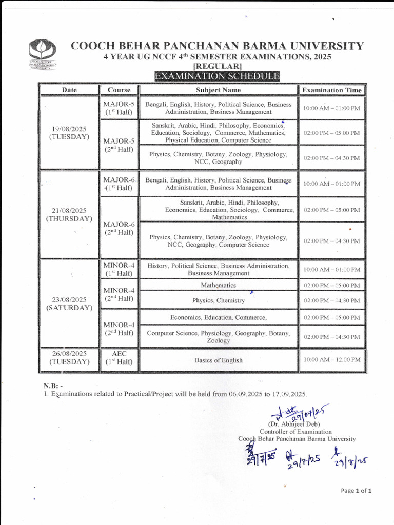 Cooch Behar University 4th Sem Exam Schedule | PDF | Science | Inquiry