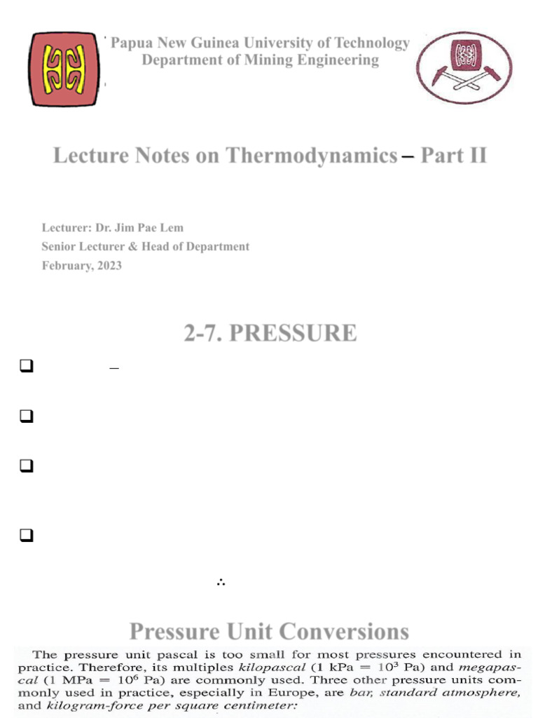 Lecture Notes On Thermodynamics Part II | PDF | Pressure | Pressure ...