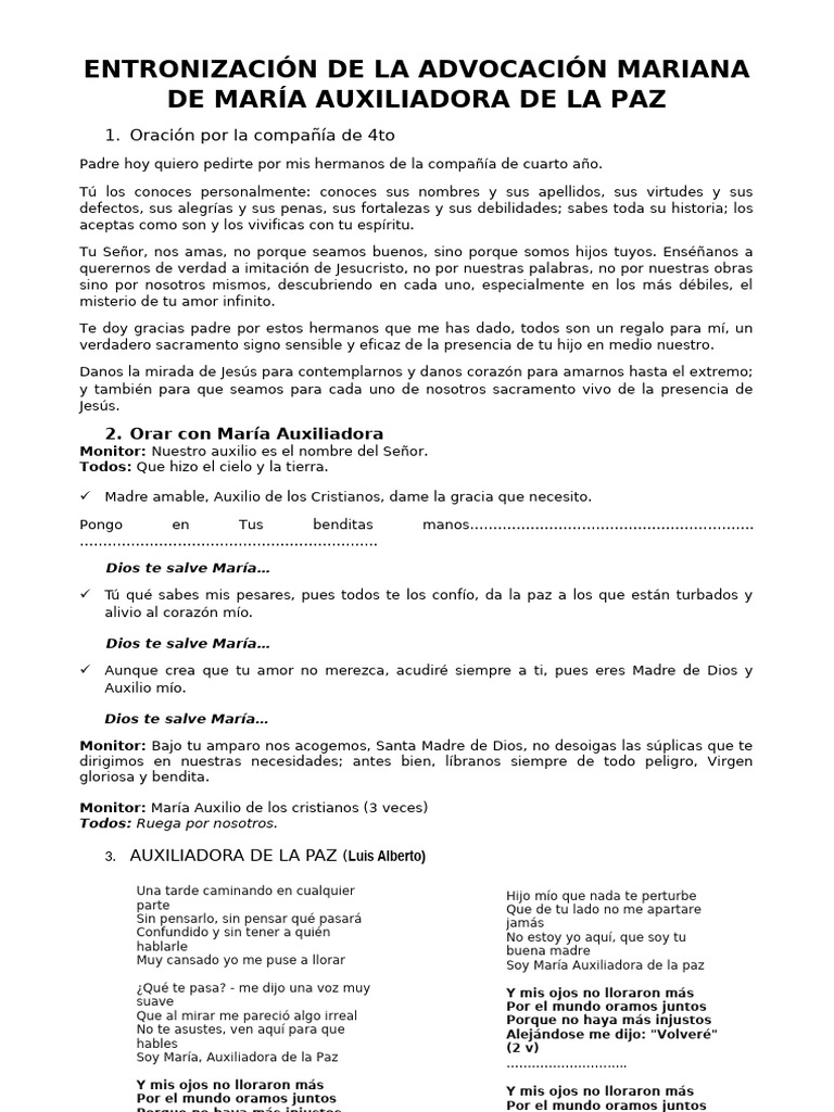 Entronización de La Advocación Mariana de María Auxiliadora de La Paz ...