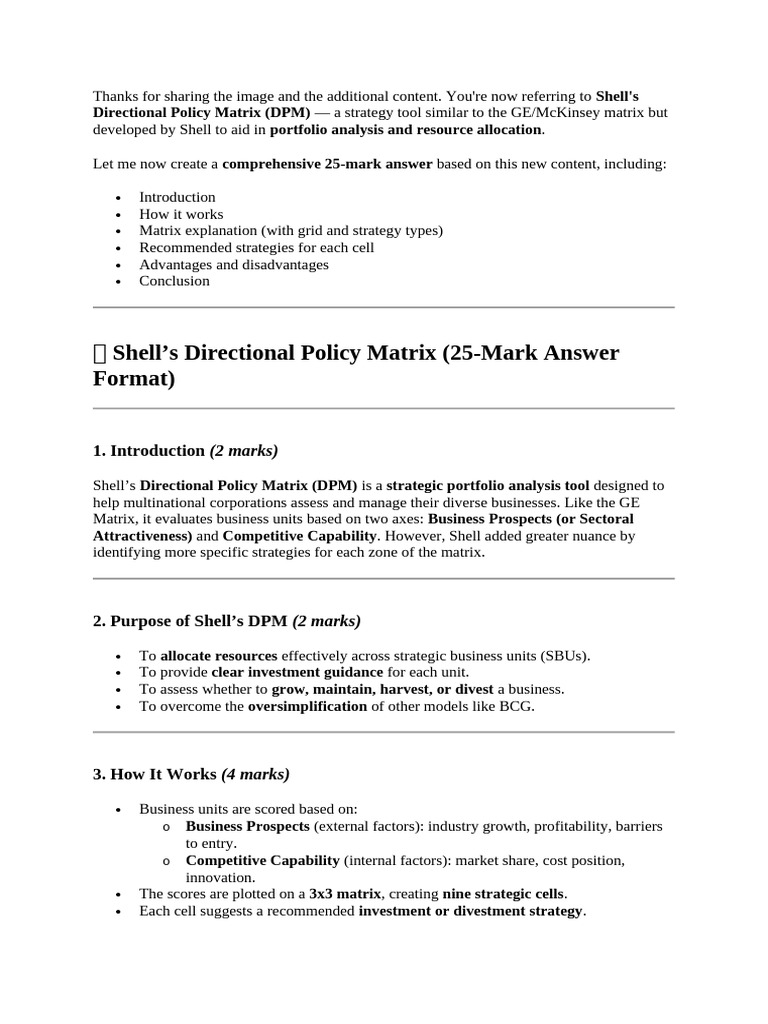 Shell's Directional Policy Matrix Explained | PDF | Cartesian ...