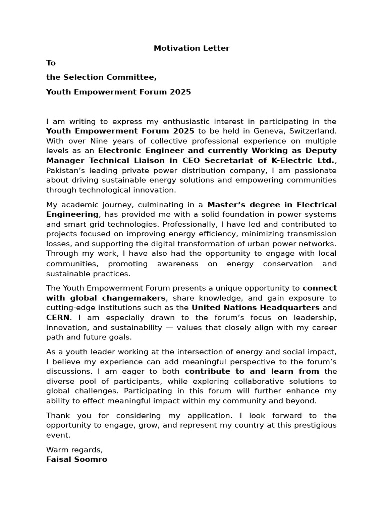 Motivation Letter - Youth Empowerment Forum 2025 | PDF