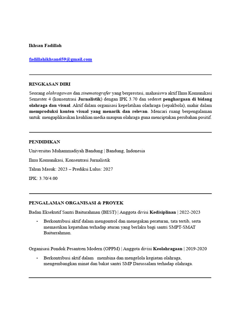 CV Ikhsan Fadillah Juli 2025 | PDF