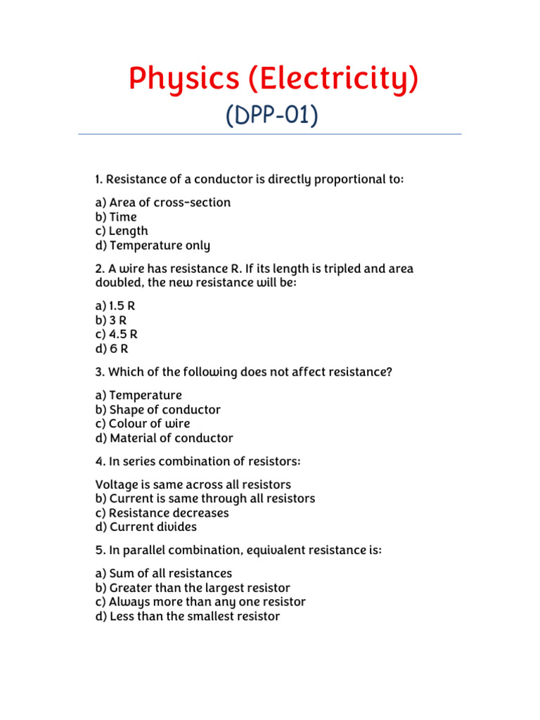 SEHSS Electricity DPP 01 | PDF