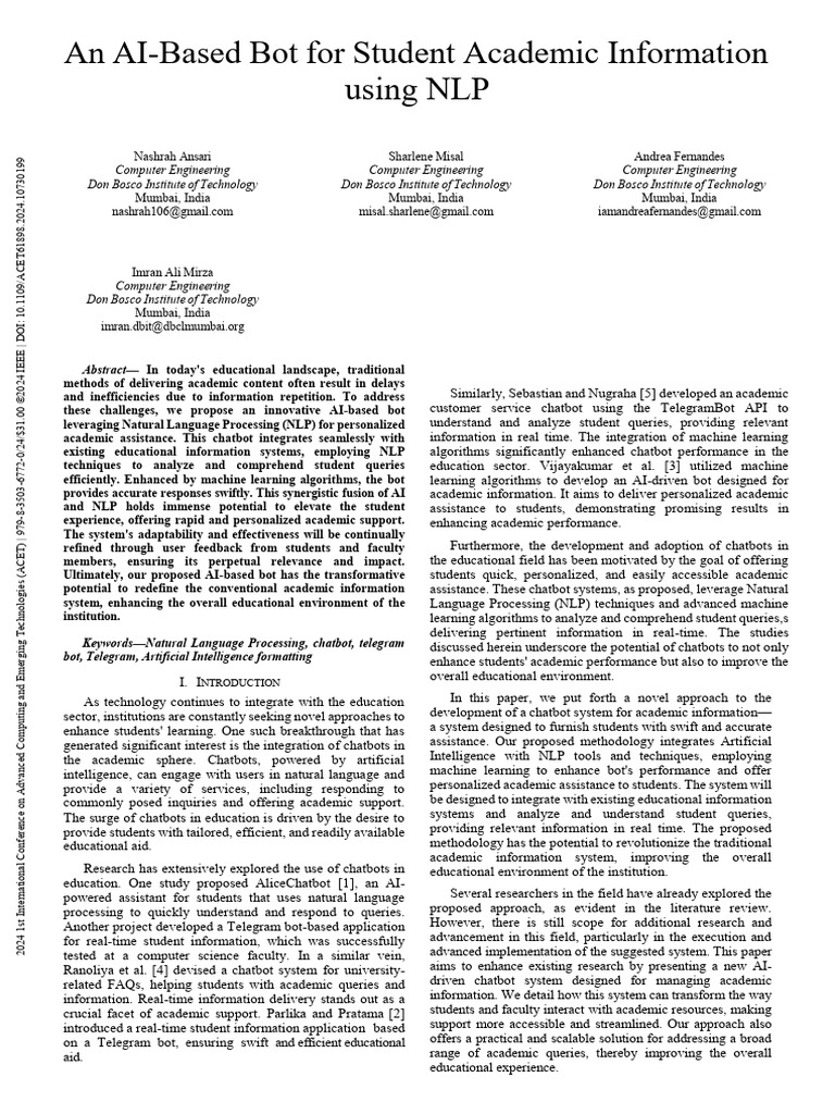 AI Chatbot for Student Academic Support | PDF | Machine Learning ...