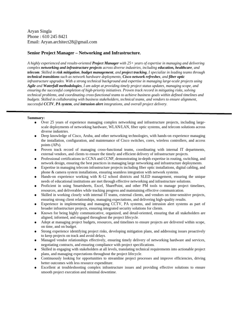 SR Project Manager (Networking) | PDF | Computer Network | Project ...