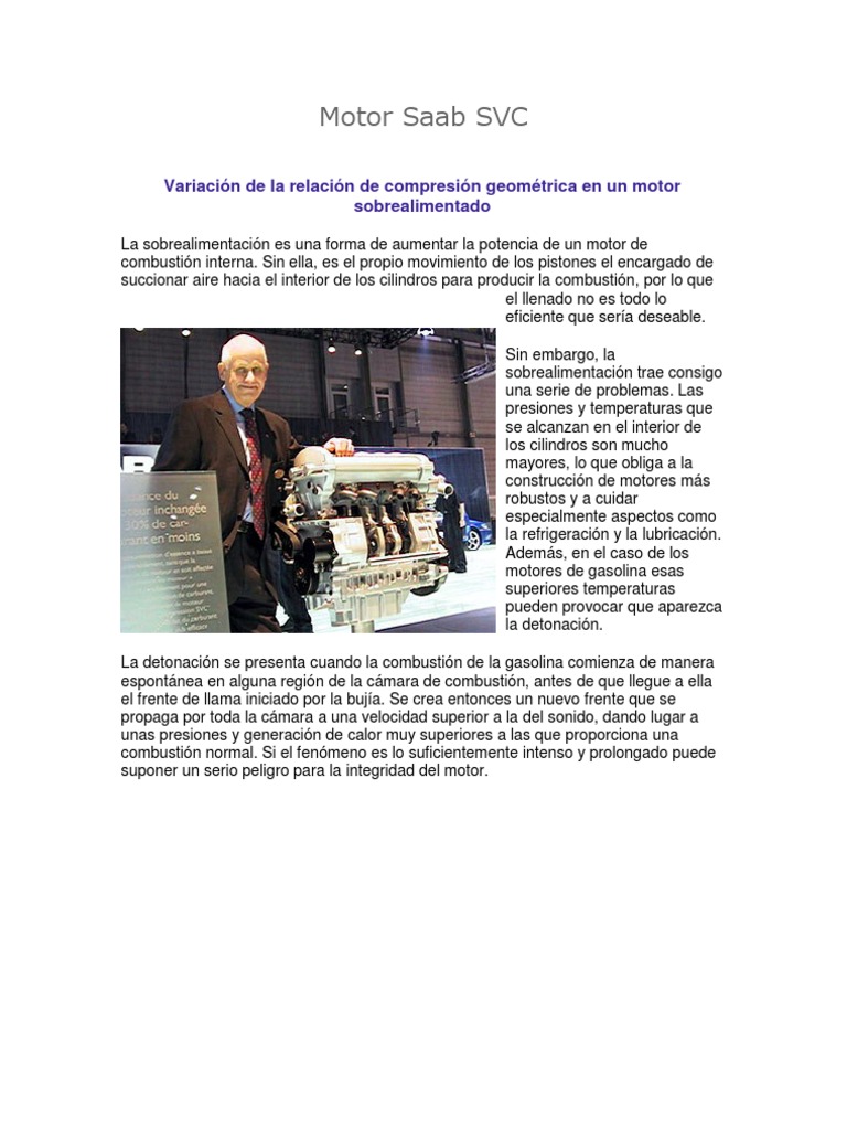 Motor SVC de Saab: Compresión Variable | PDF | Pistón | Compresor de gas