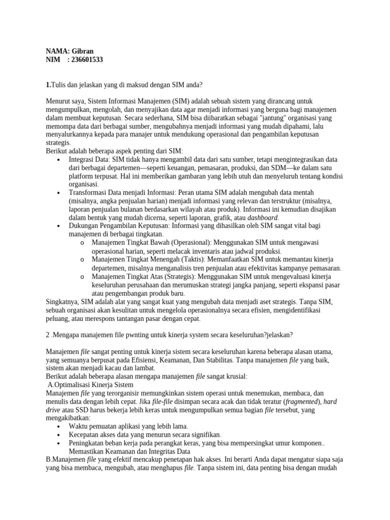 Tugas Sistem Informasi Nama Tiara Dwi Ramadani | PDF