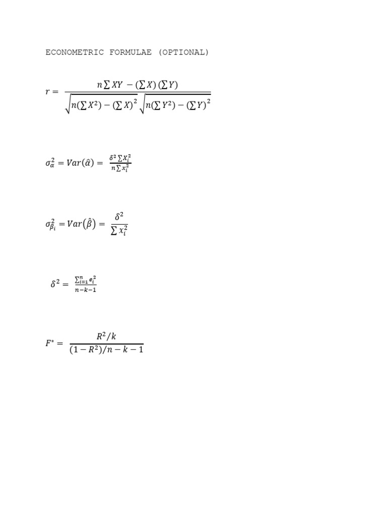 Econometric Formulas and Tables | PDF | Probability Distribution ...