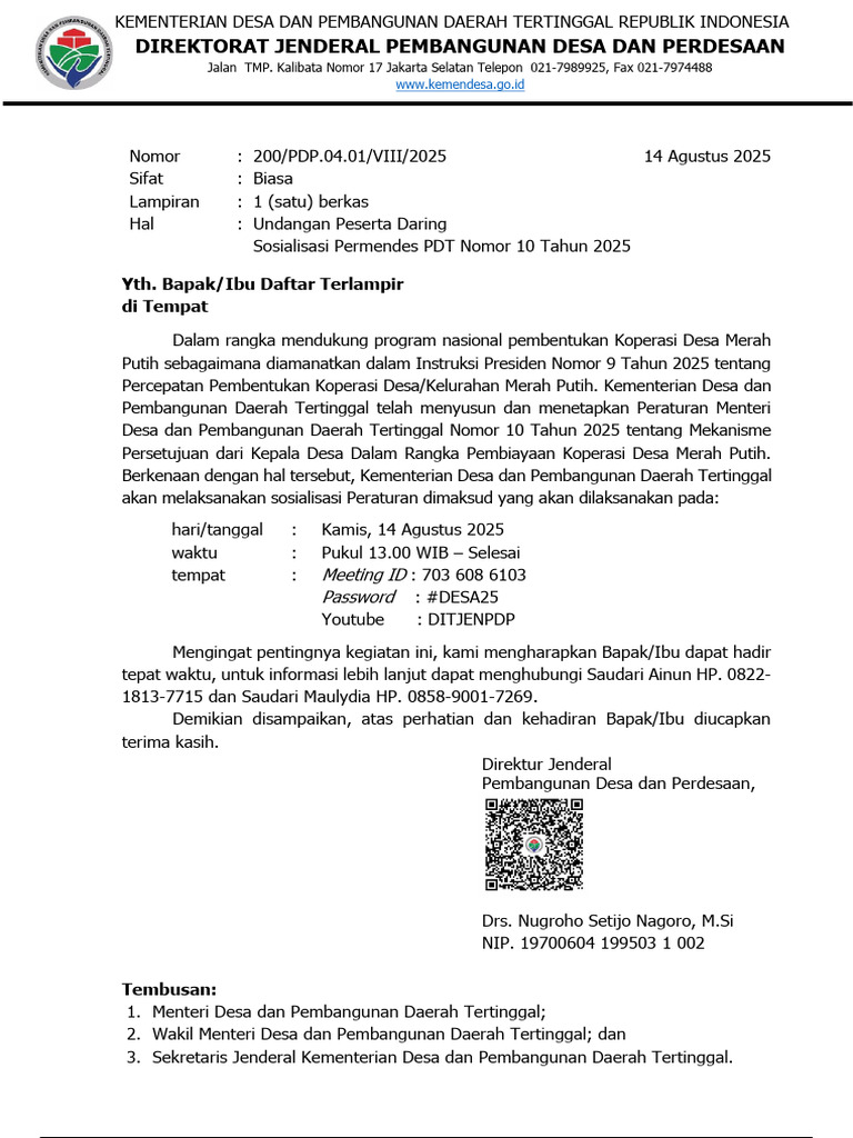 Sosialisasi Permendes PDT 2025 | PDF