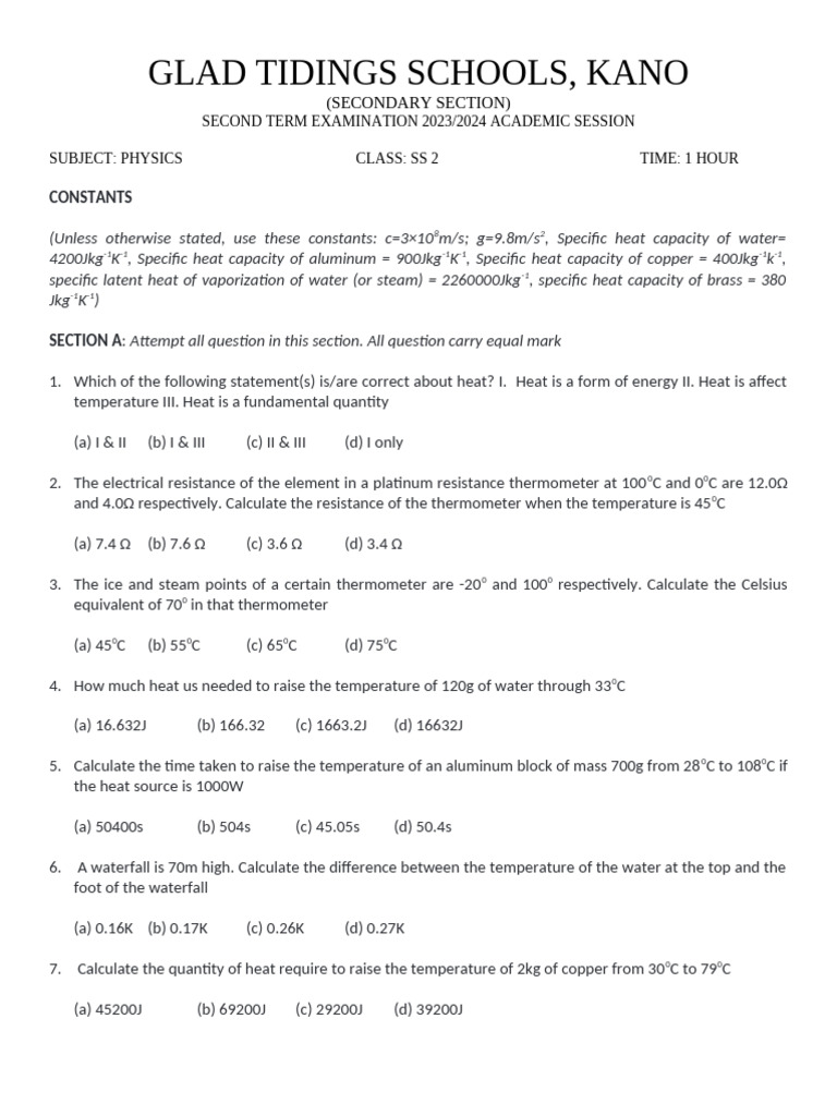 Physics ss2 2nd Term | PDF | Waves | Heat