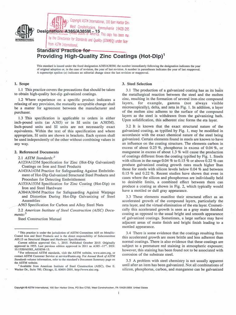 ASTM A385 Practice For Providing High-Quality Zinc Coating (Hot-Dip) | PDF