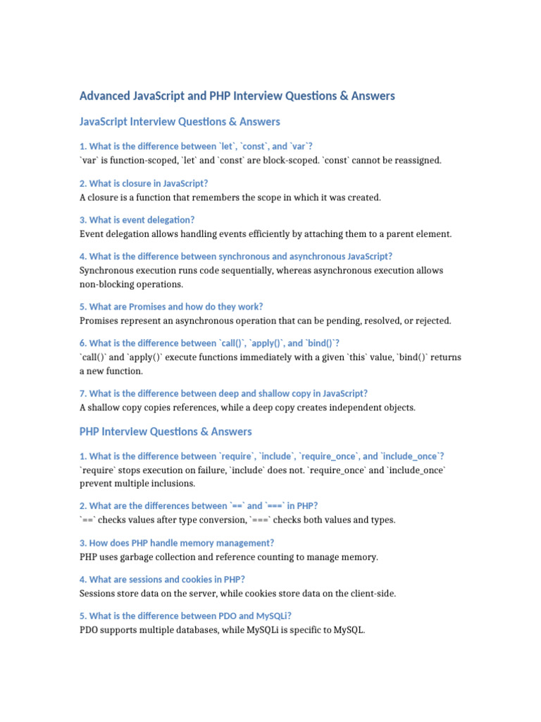Advanced JS PHP Interview Questions | PDF