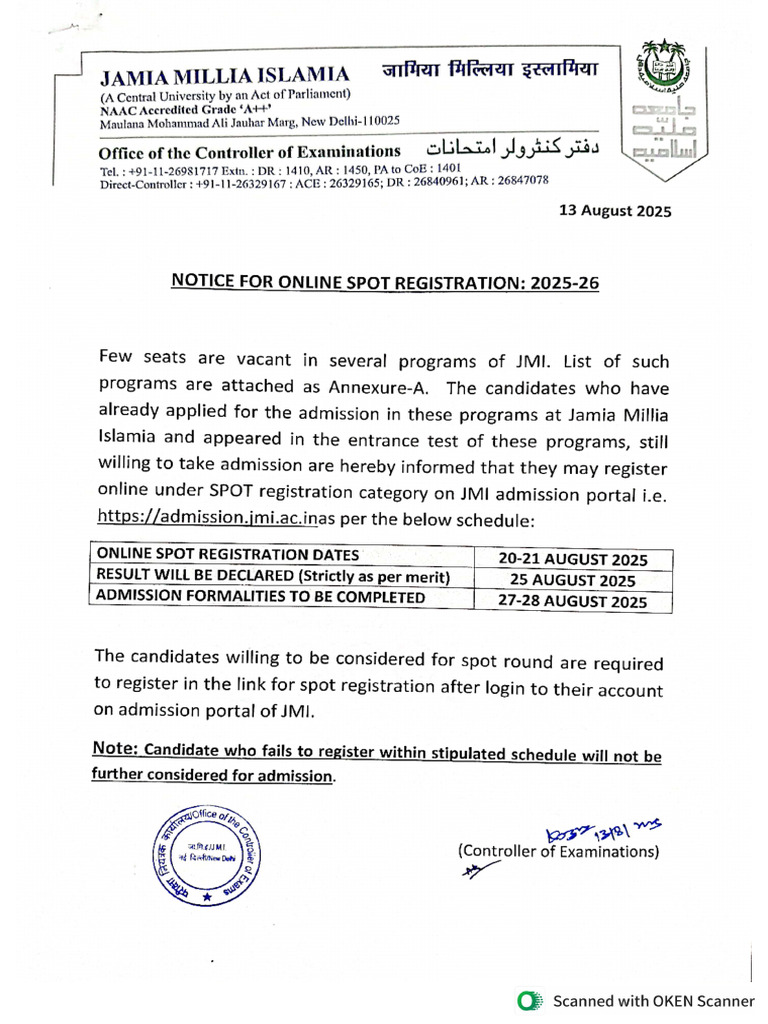 Notice For Online Spot University | PDF