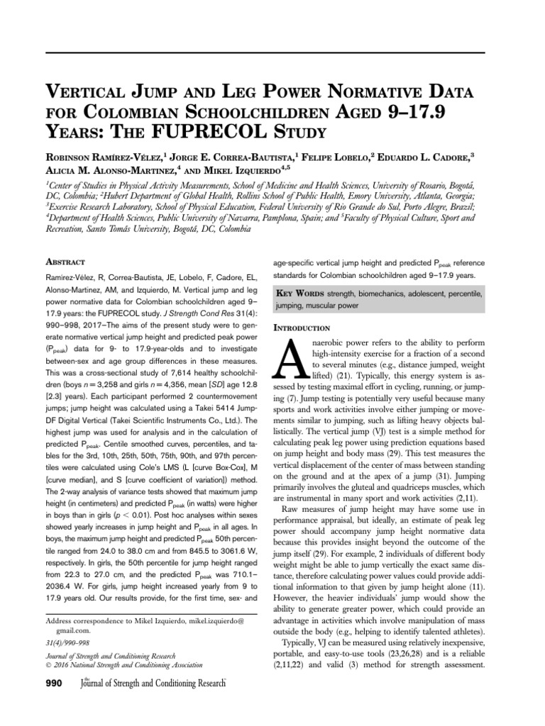 Articulo Vertical Jump and Leg Power Normative Data for Colombian ...