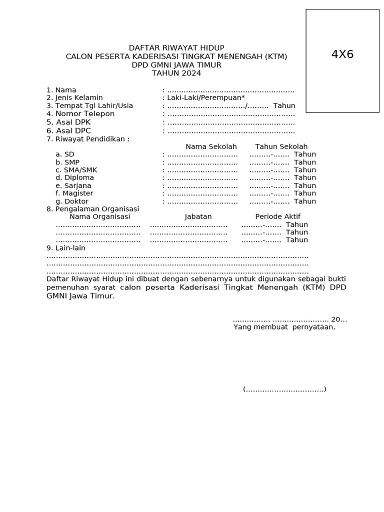 Format Daftar Riwayat Hidup (DRH) | PDF