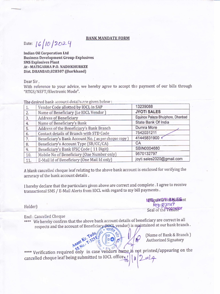 Bank Mandate Form | PDF | Cheque