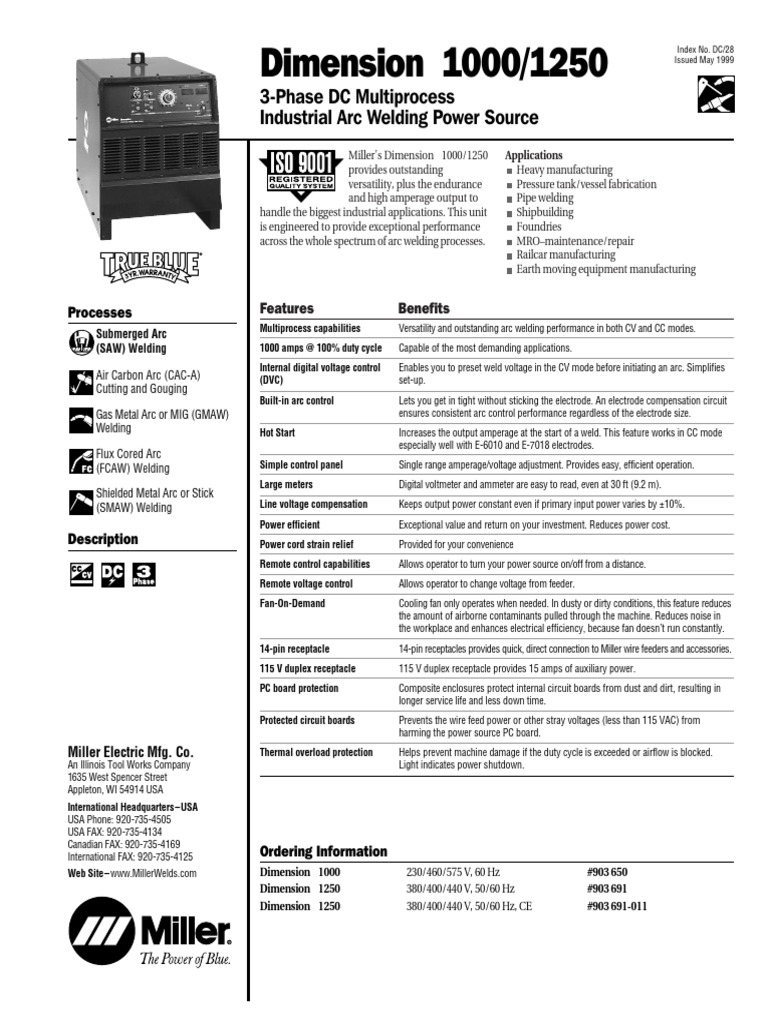 Miller Dimension 1000/1250 Welding Overview | PDF | Welding | Construction