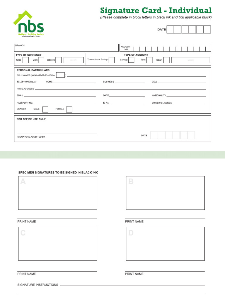 NBS Signature Card Individual | PDF