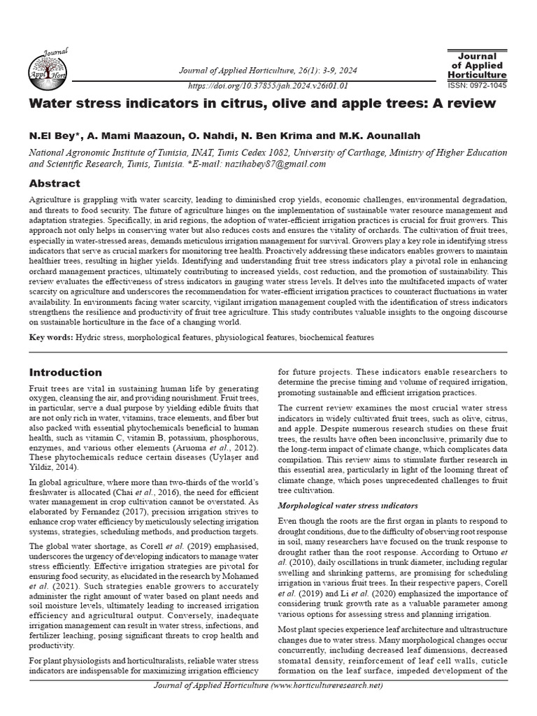 Water Stress Indicators in Citrus, Olive and Apple Trees | PDF | Stoma ...