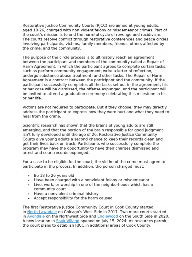 Restorative Justice Community Courts | PDF | Felony | Restorative Justice