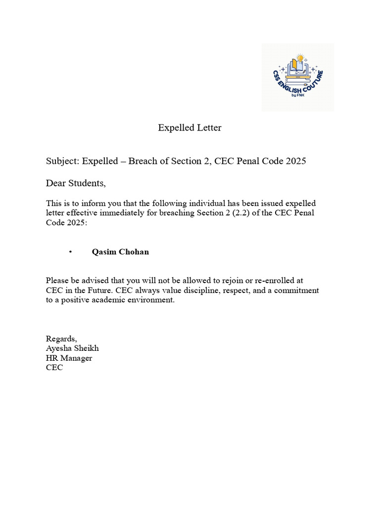 Expelled Letter | PDF