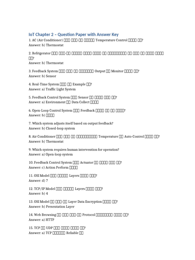 IoT Chapter 2 Answer Key | PDF