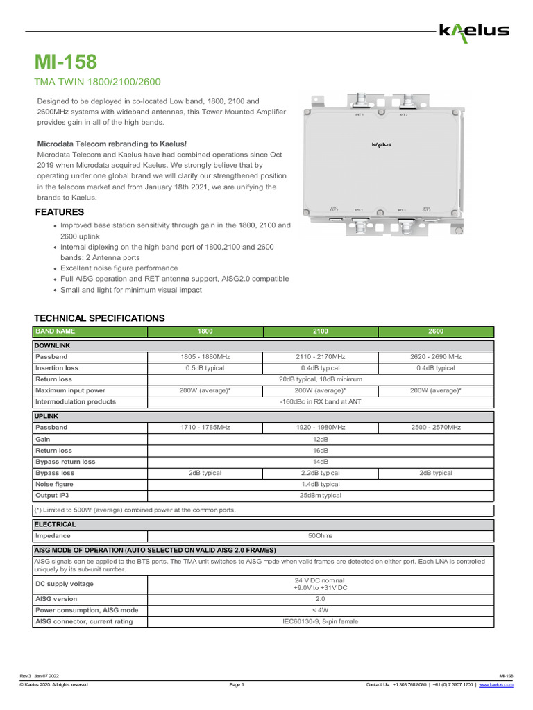 TMA MI-158 Specifications Overview | PDF | Antenna (Radio ...