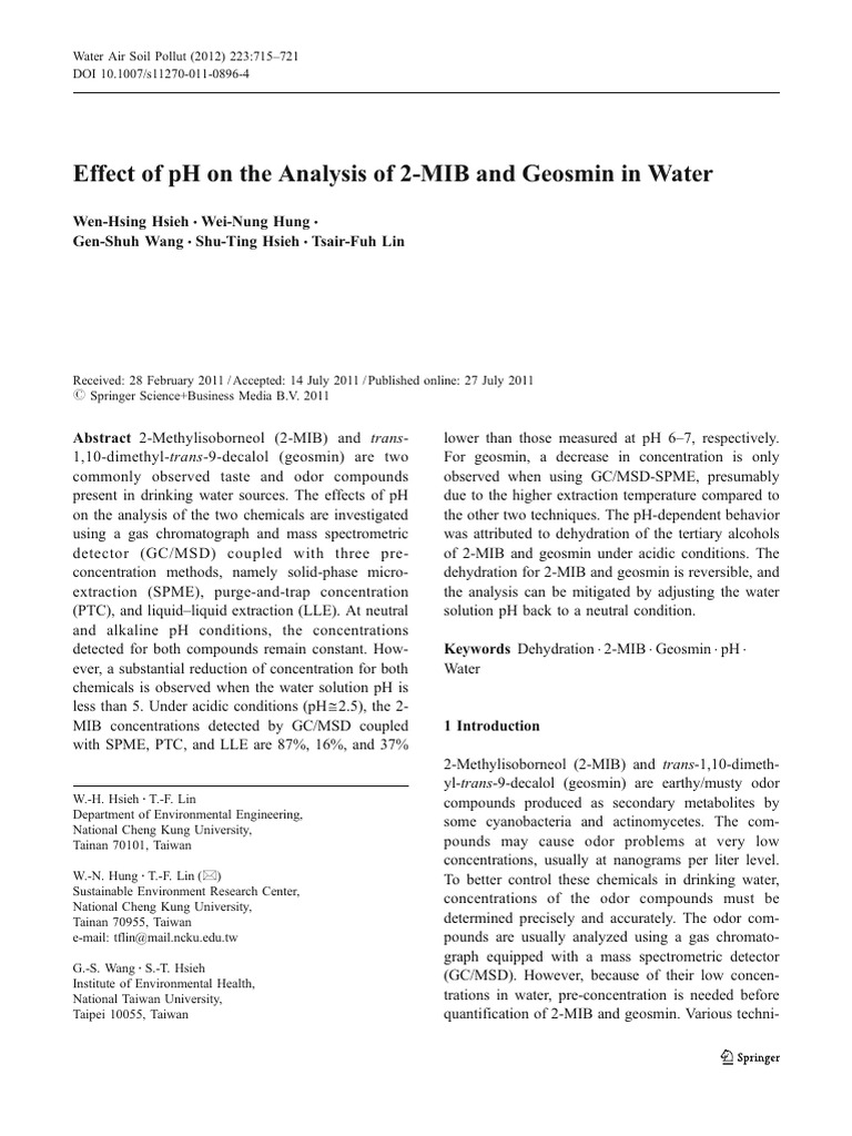 pH Impact on 2-MIB and Geosmin Analysis | PDF | Ph | Gas Chromatography
