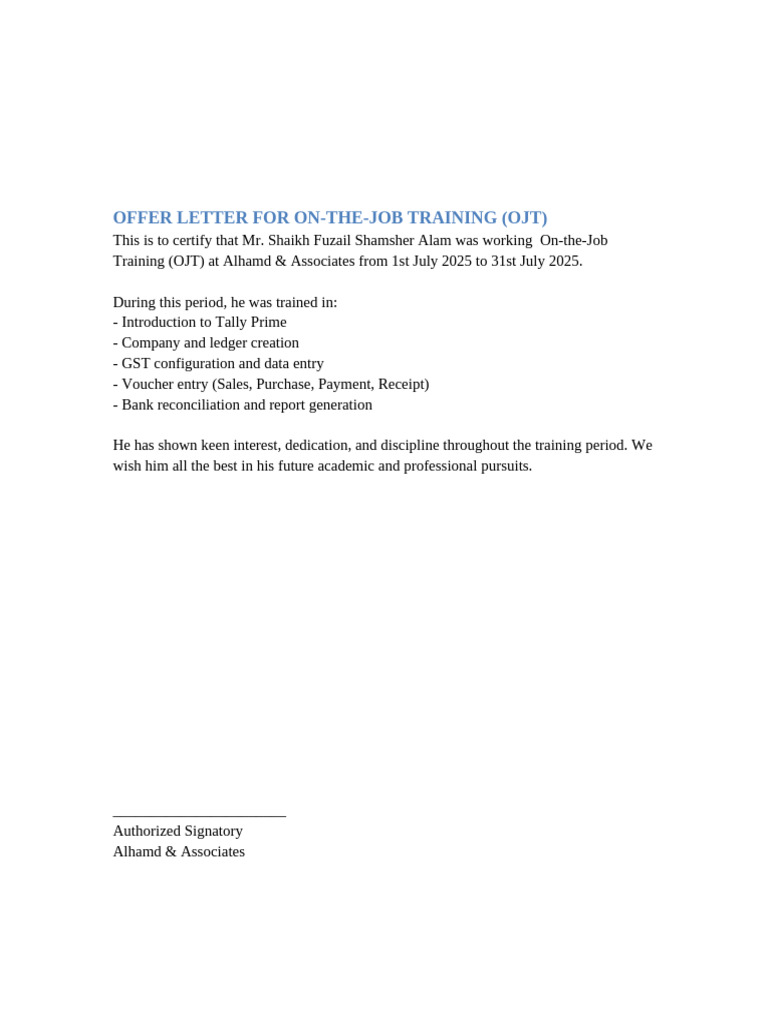 OJT Completion Certificate Shaikh Fuzail 1 | PDF