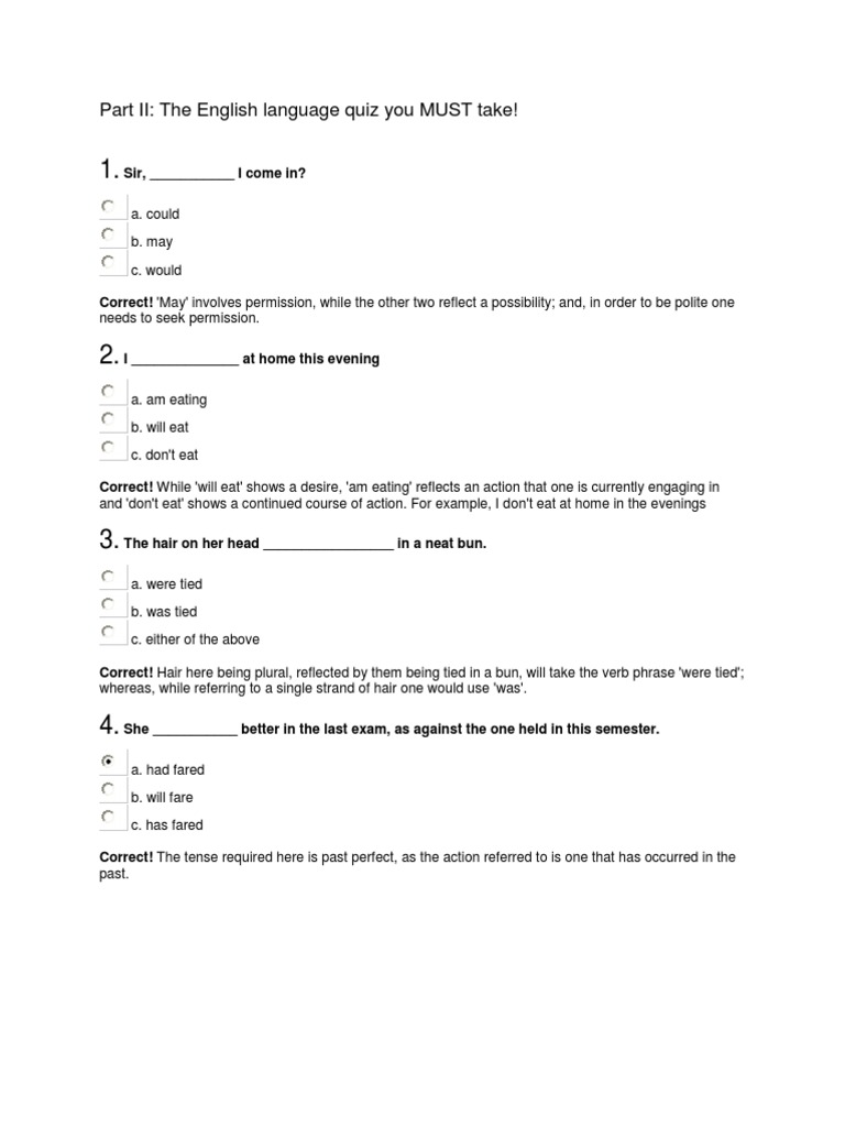 Essential English Language Quiz | PDF | Phrase | Verb