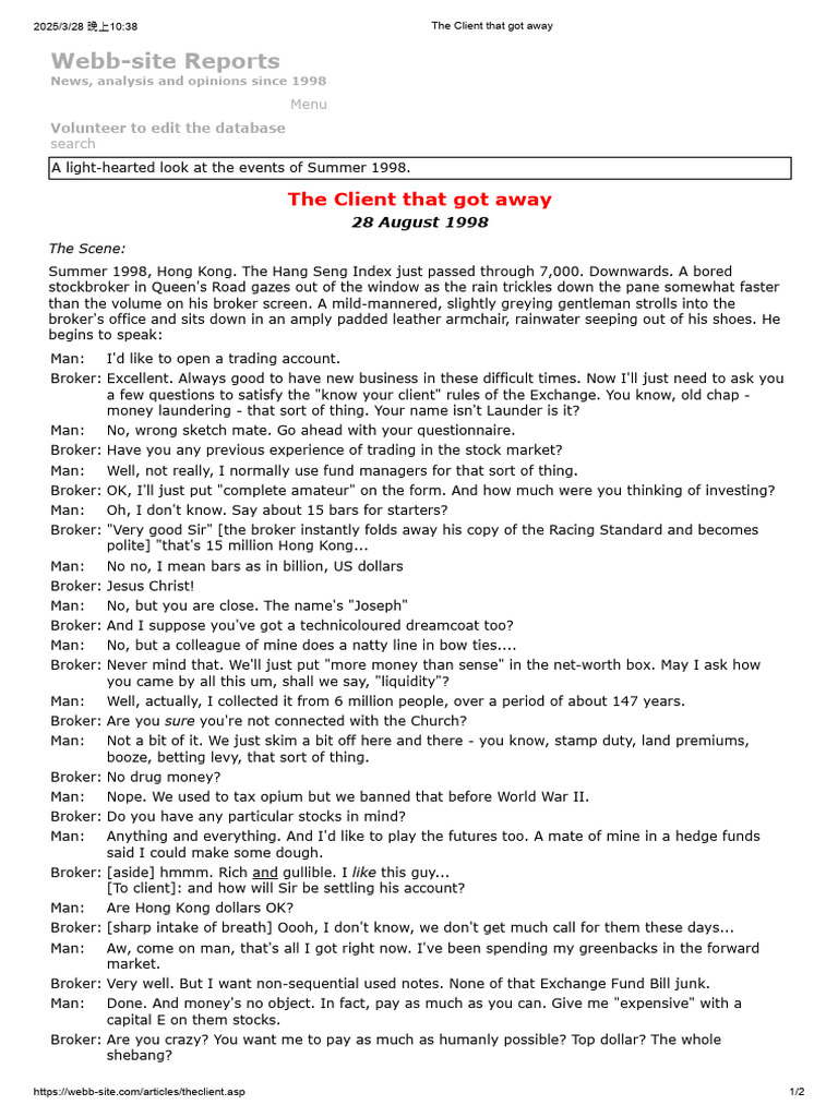 The Client Who Walked Away in 1998 | PDF | Financial Markets | Investing