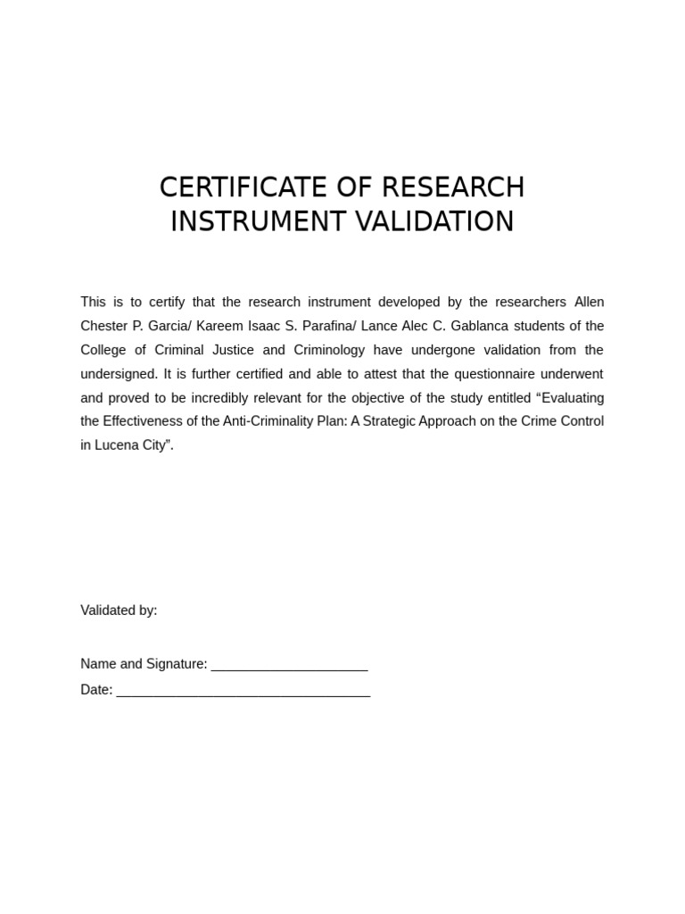 Research Instrument Validation Certificate | PDF