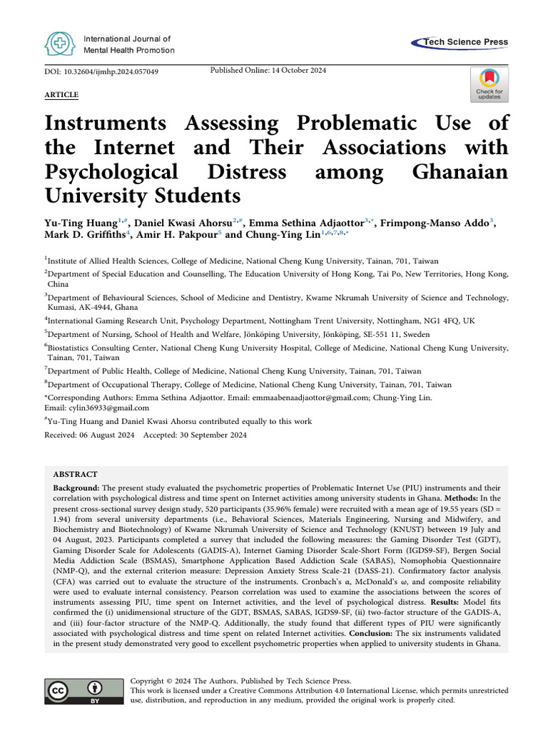 TSP_IJMHP_57049 (1) | PDF | Self Report Study | Mental Disorder