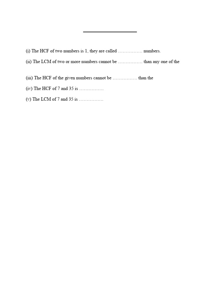 HCF and LCM Worksheet for Class 5 | PDF