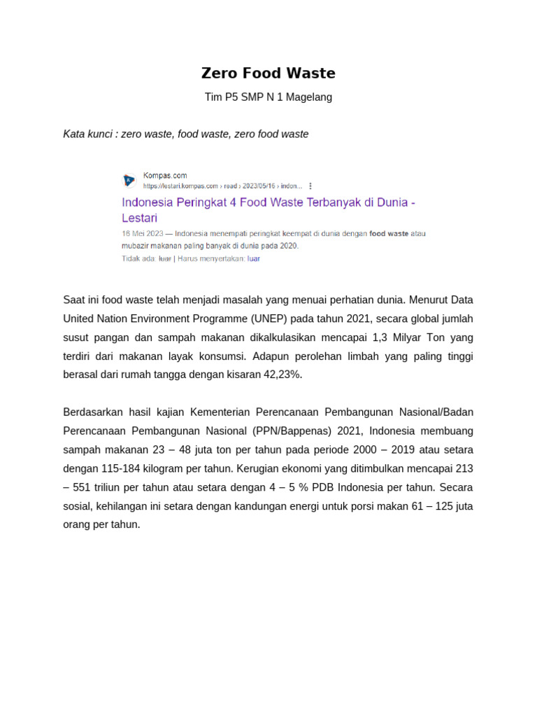 Konsep Zero Food Waste dan Manfaatnya | PDF