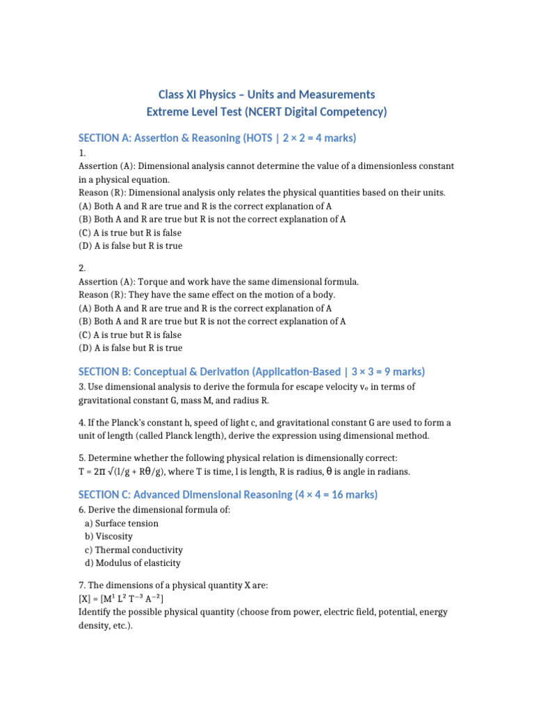 Units and Measurements Extreme Test-1 | PDF | Electronvolt | Applied ...