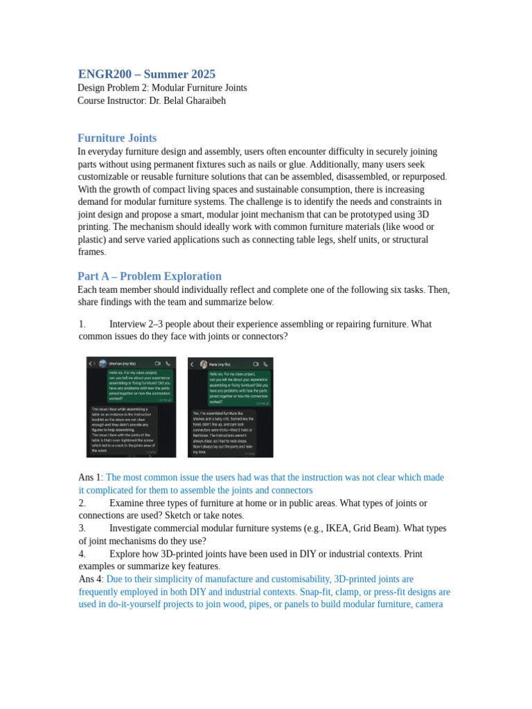 ENGR200 Problem2 Exploration Modular Joints | PDF | 3 D Printing