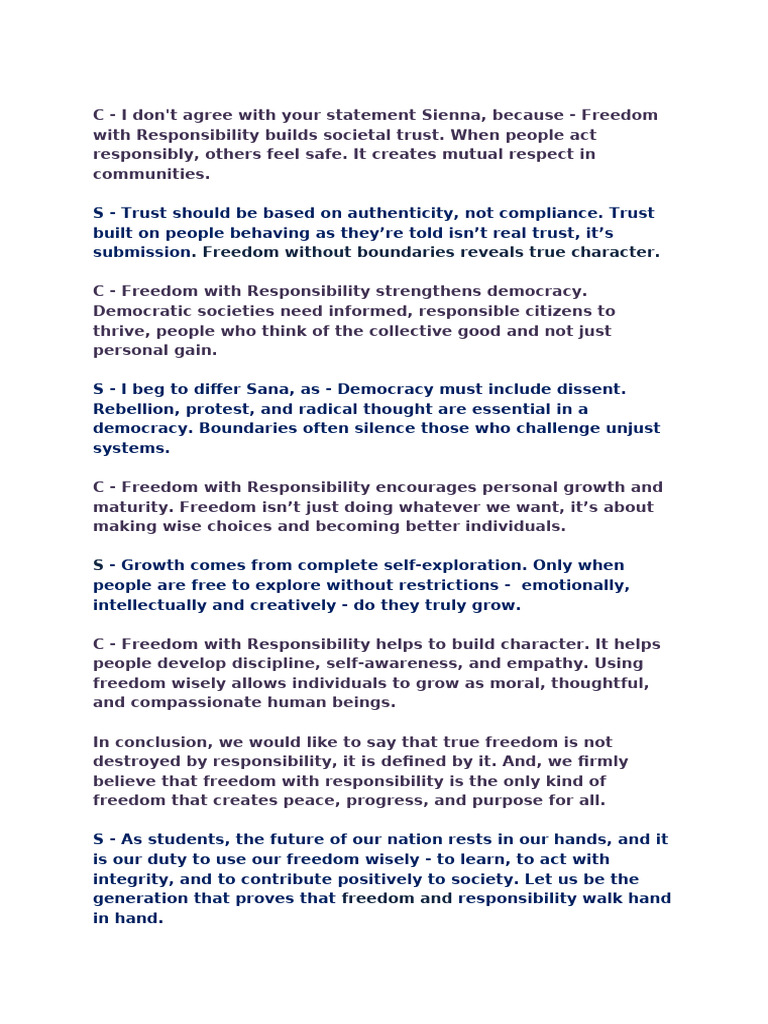 Freedom with Responsibility in Democracy | PDF