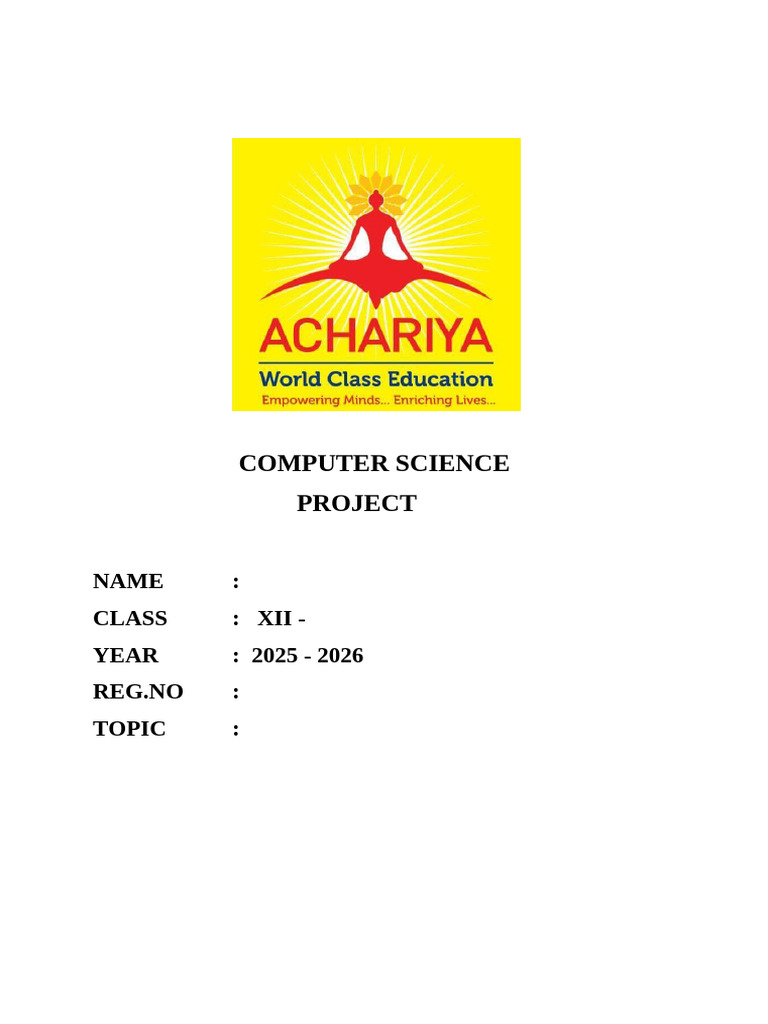 COMPUTER Project Front Page | PDF