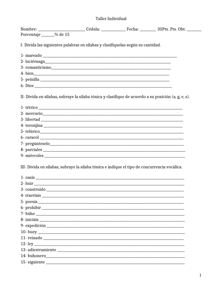 Taller de División Silábica | PDF | Fonética | Lingüística