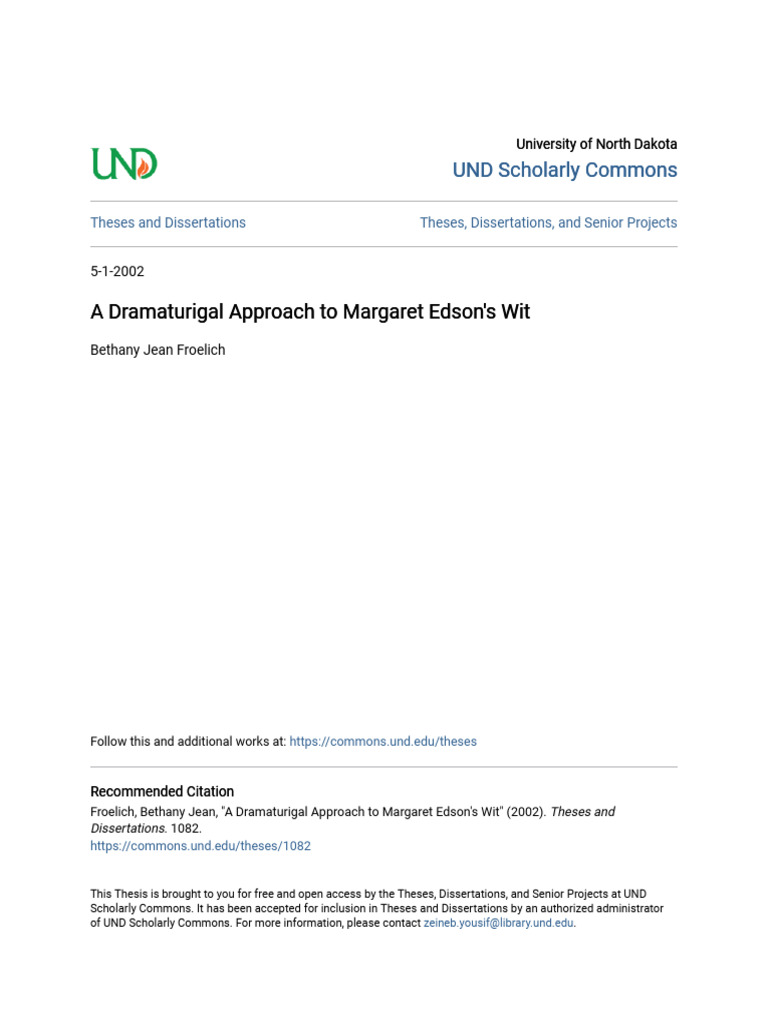 A Dramaturigal Approach To Margaret Edson's Wit | PDF | Thesis ...