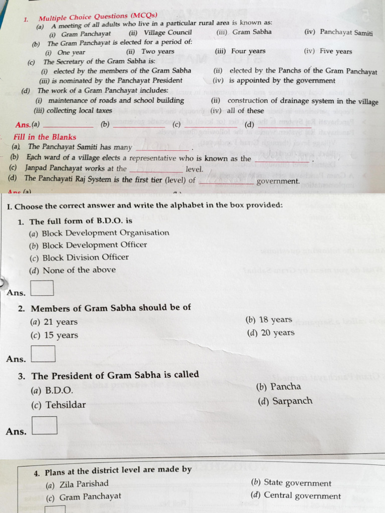 6 Civics Chap 5 Assignment | PDF