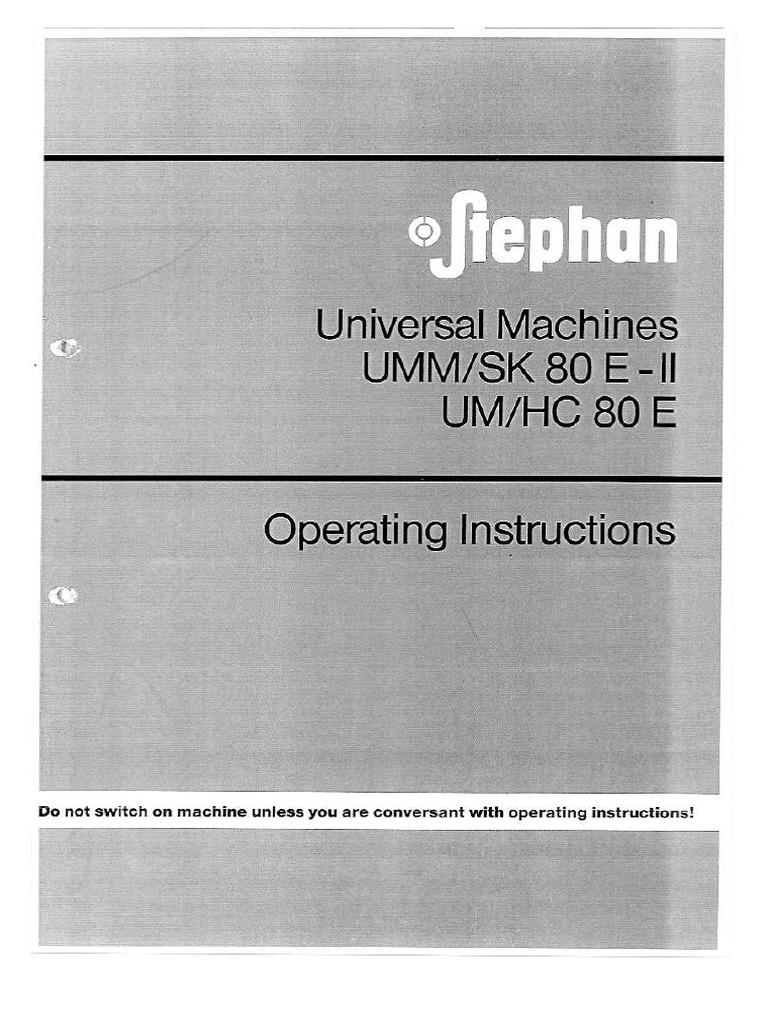Stephan UMM SK 80 E II Manual PDF | PDF