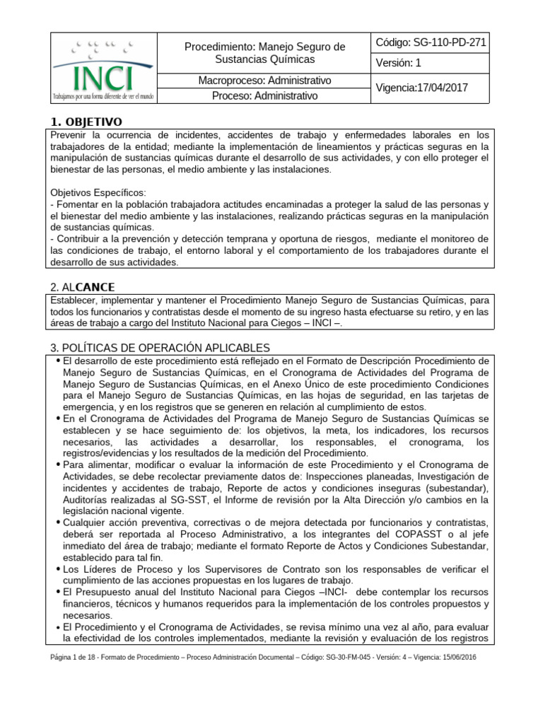 Procedimiento de Manejo Seguro de Sustancias Químicas - 091658 | PDF