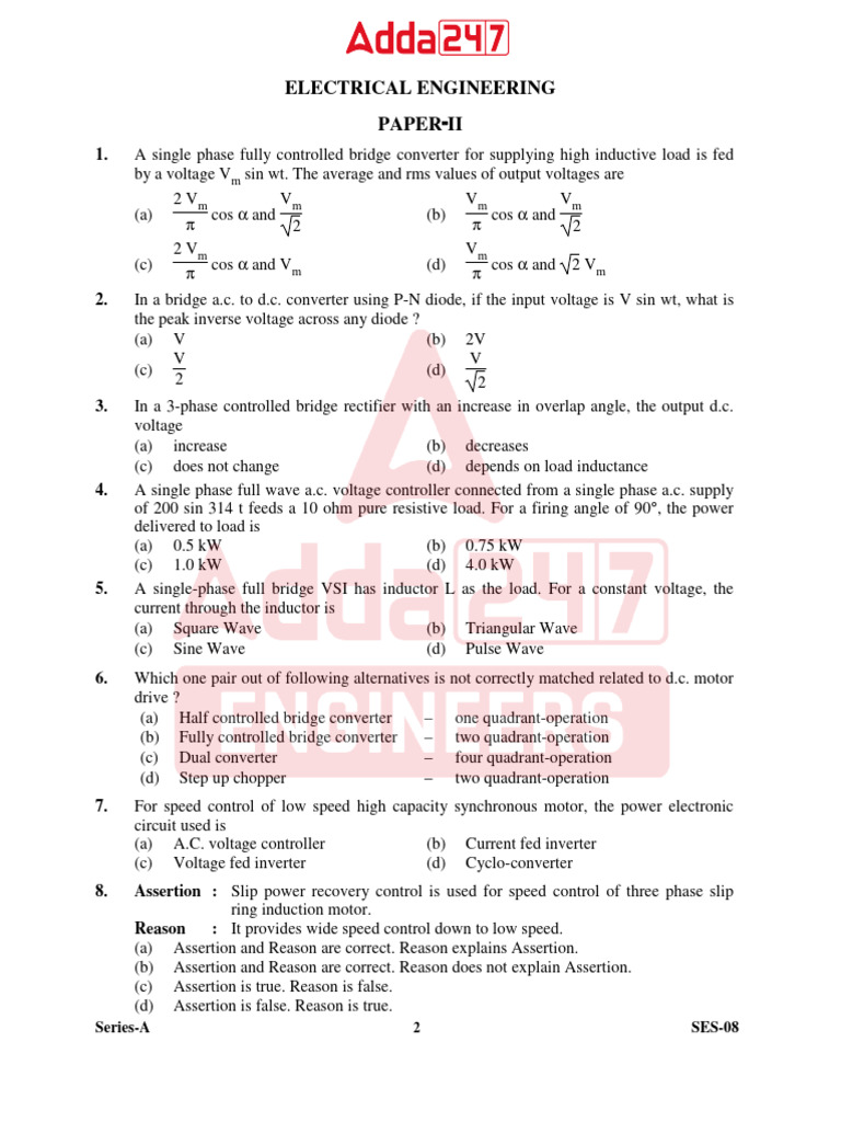 Electrical Engineering Paper II Questions | PDF